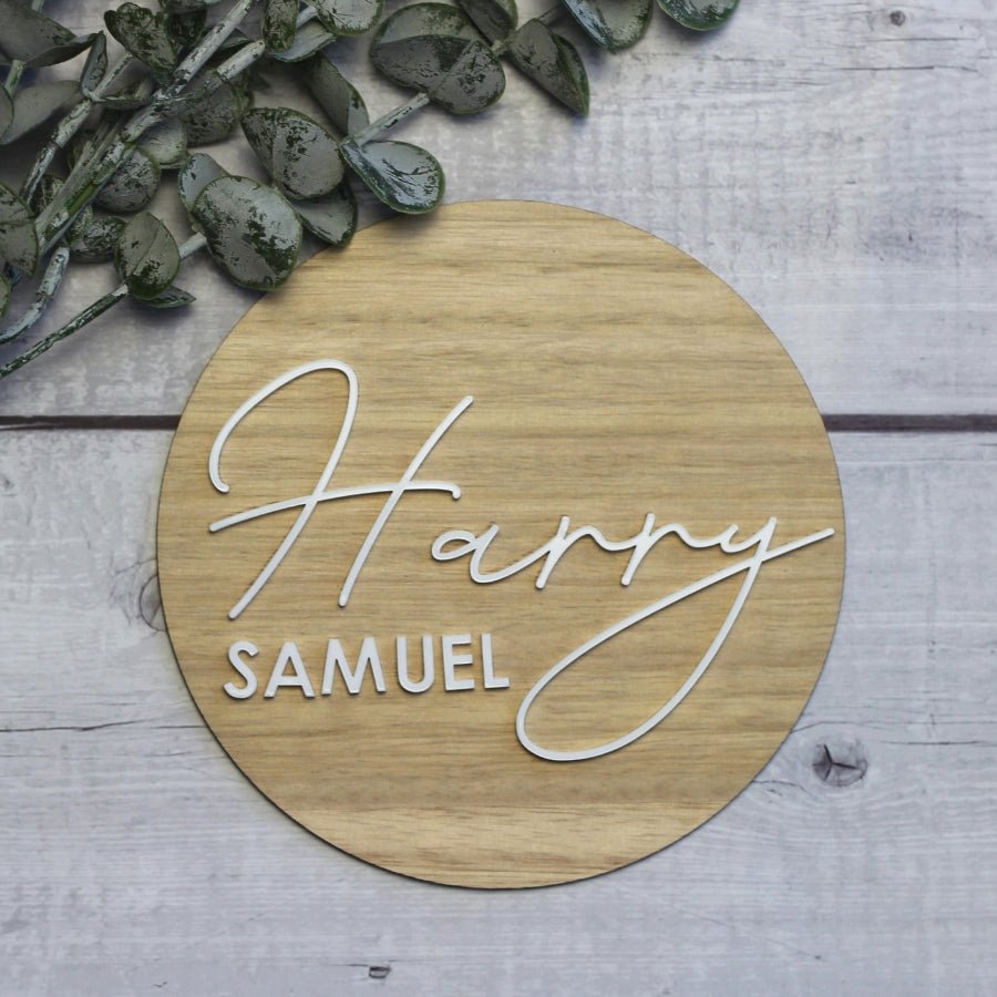 3D Round Wood Name Plaque - White