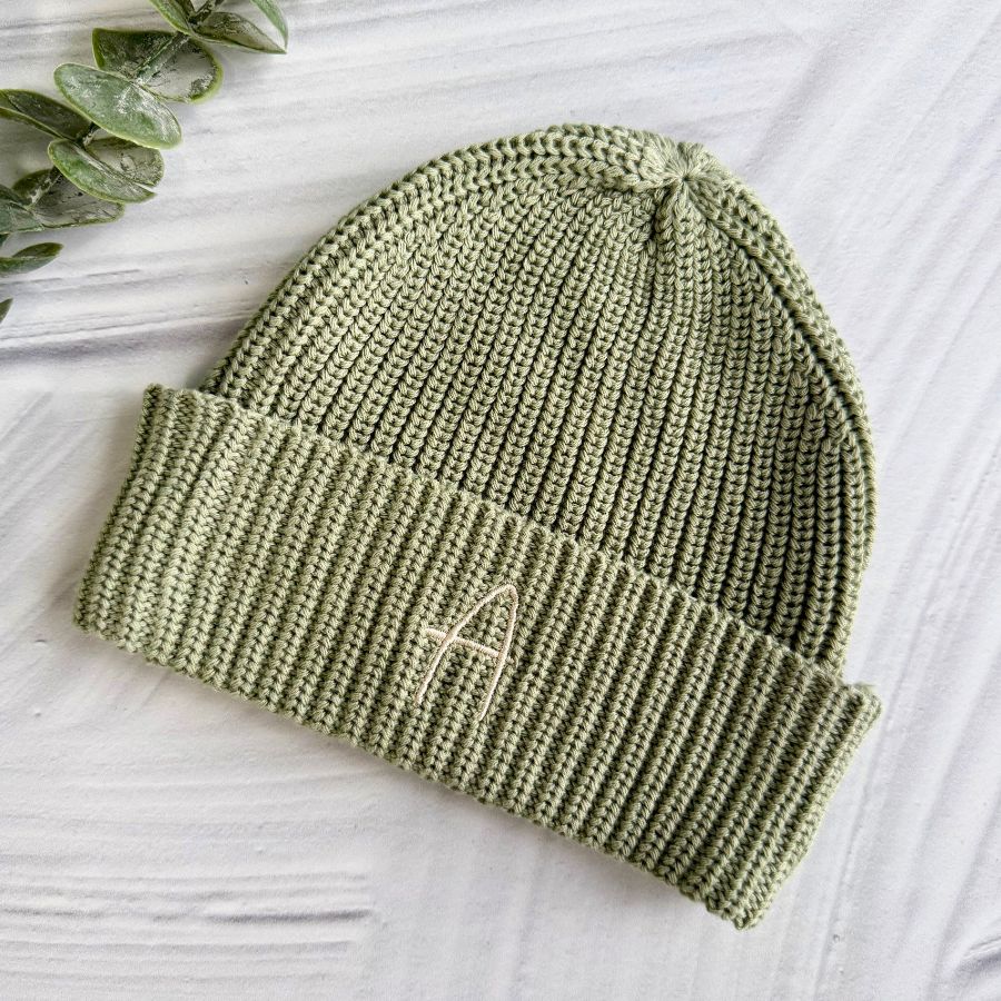 Personalised Chunky Knit Beanie – Sage - Fauve + Co