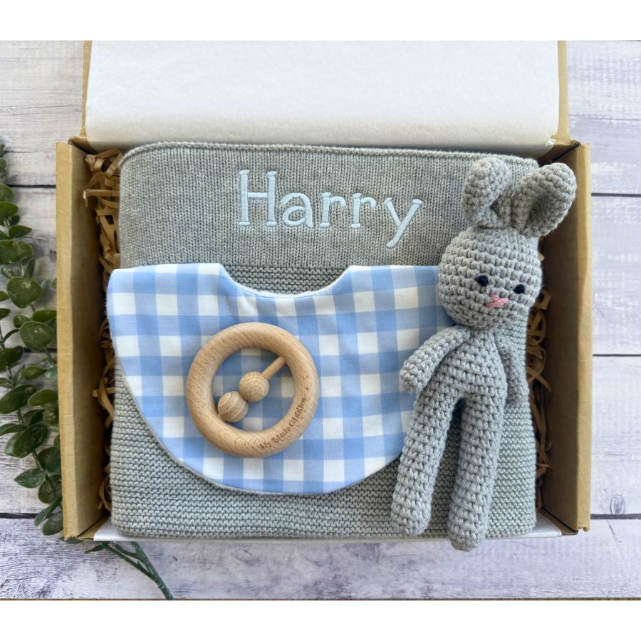 Harrison Baby Gift Box | Personalised Baby Blanket Gift Set | Fauve ...