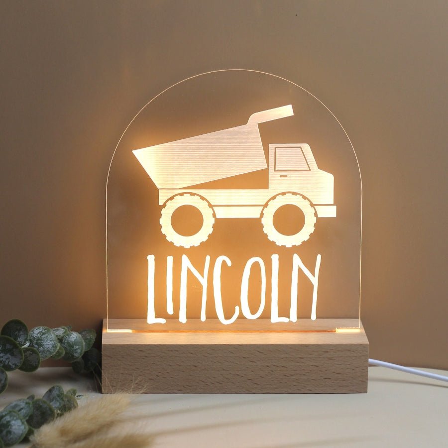 Tipper Truck Acrylic Night Light – Square Base | Fauve + Co